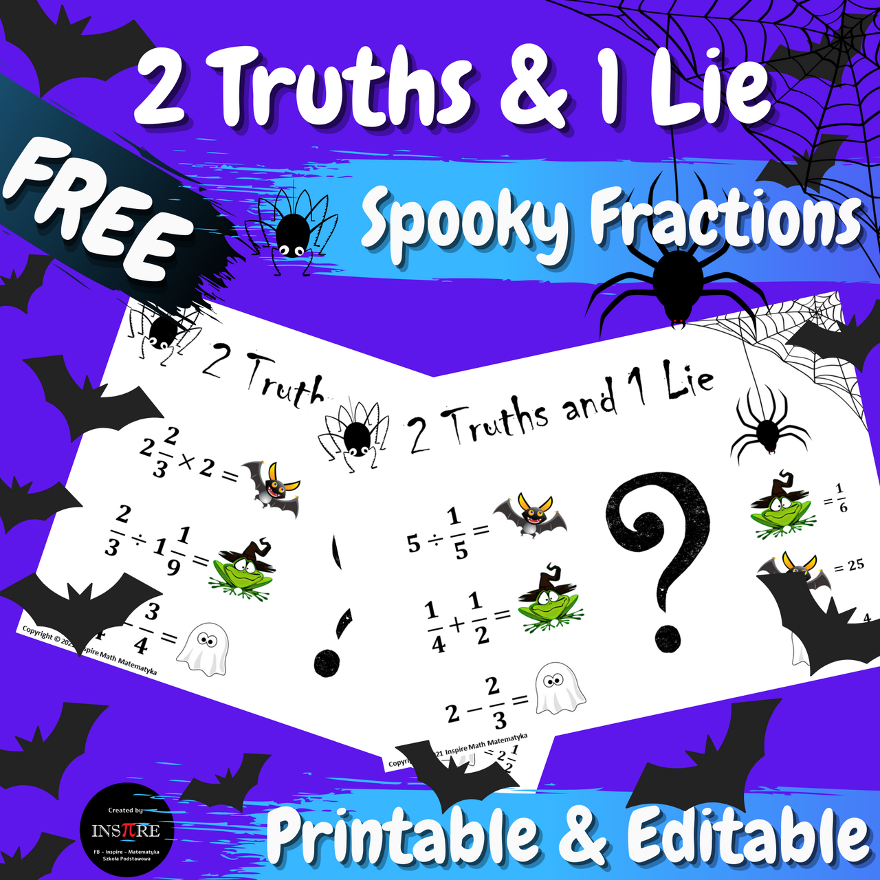 FREE Halloween Math 2 Truths and a Lie SPOOKY FRACTIONS Error Analysis ...