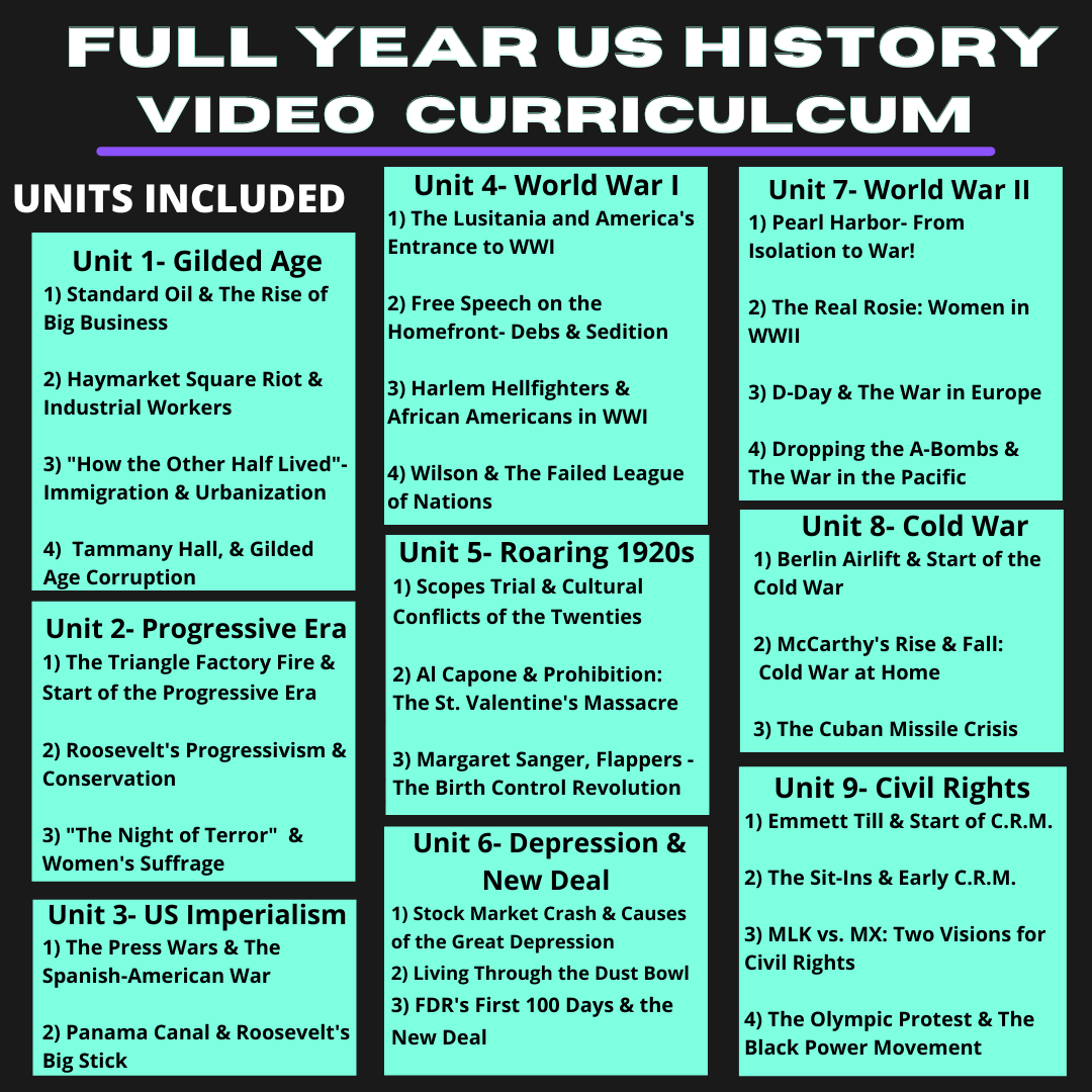 US HISTORY FULL YEAR Curriculum, Video Lessons, Activities, & Assessments