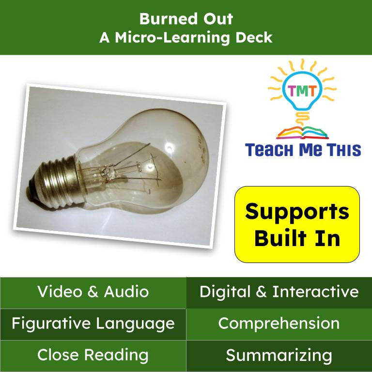 Burned Out Figurative Language Reading Passage and Activities
