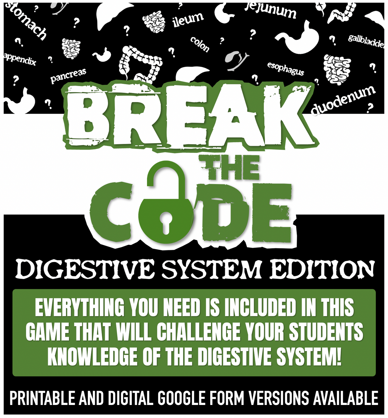 Break the Code: Digestive System Edition- Printable AND Virtual Options!