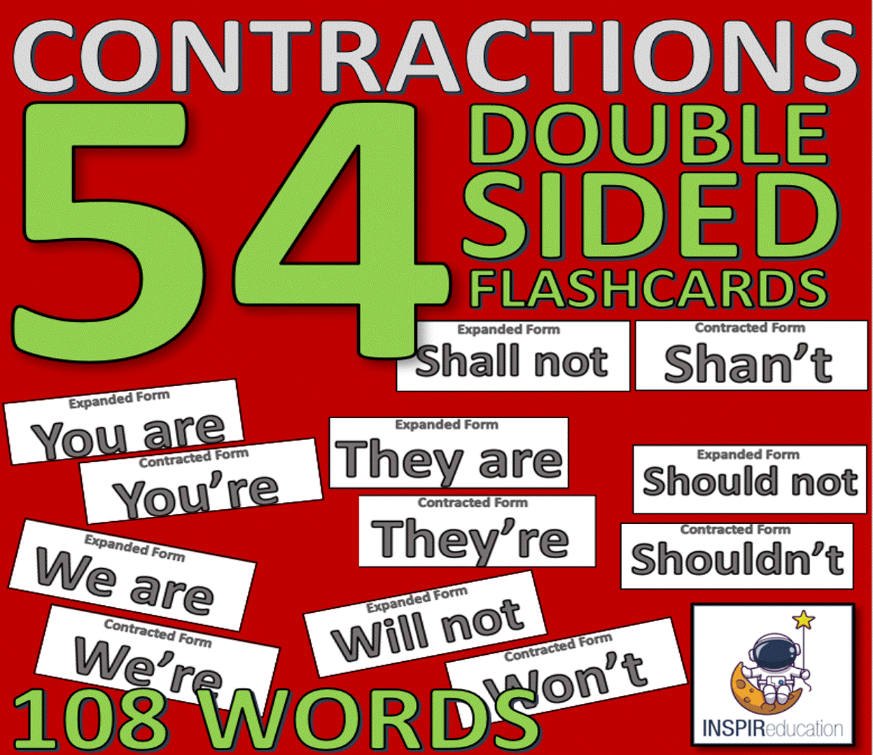 ELA CONTRACTIONS BUNDLE: 54 Posters, 54 Flashcards, Snap Game, I have ...