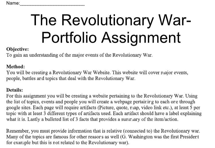 Revolutionary War Website Project - Amped Up Learning