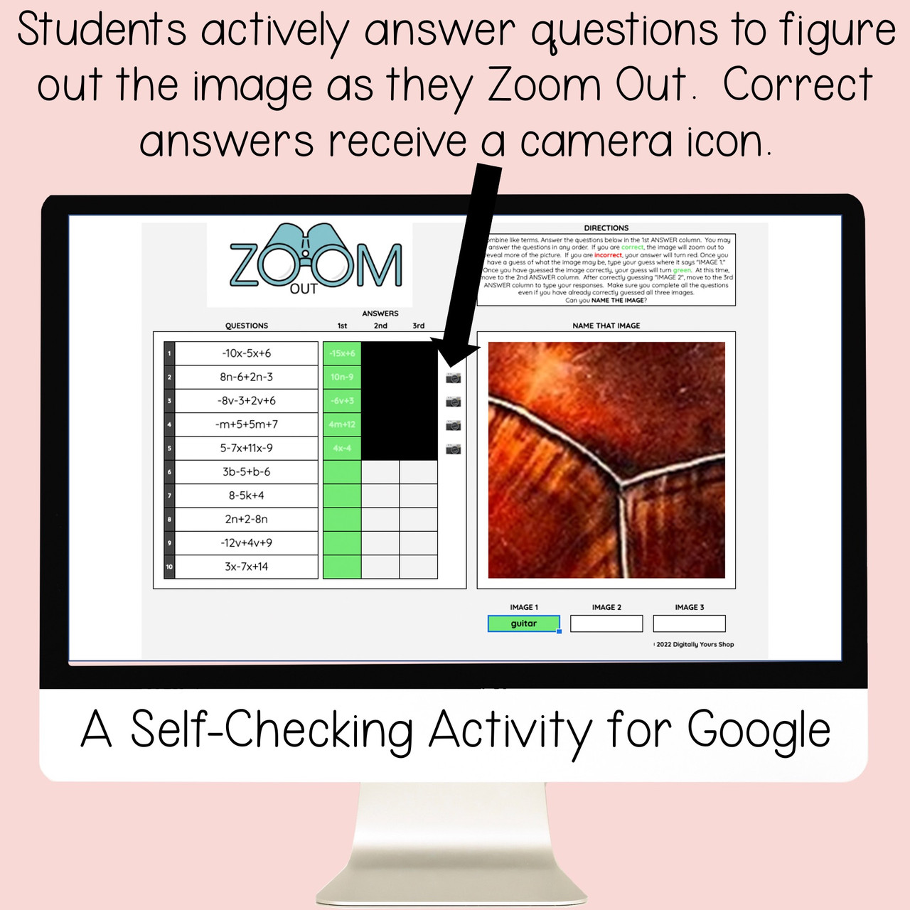 Combine Like Terms Digital Self-Checking Math Activity