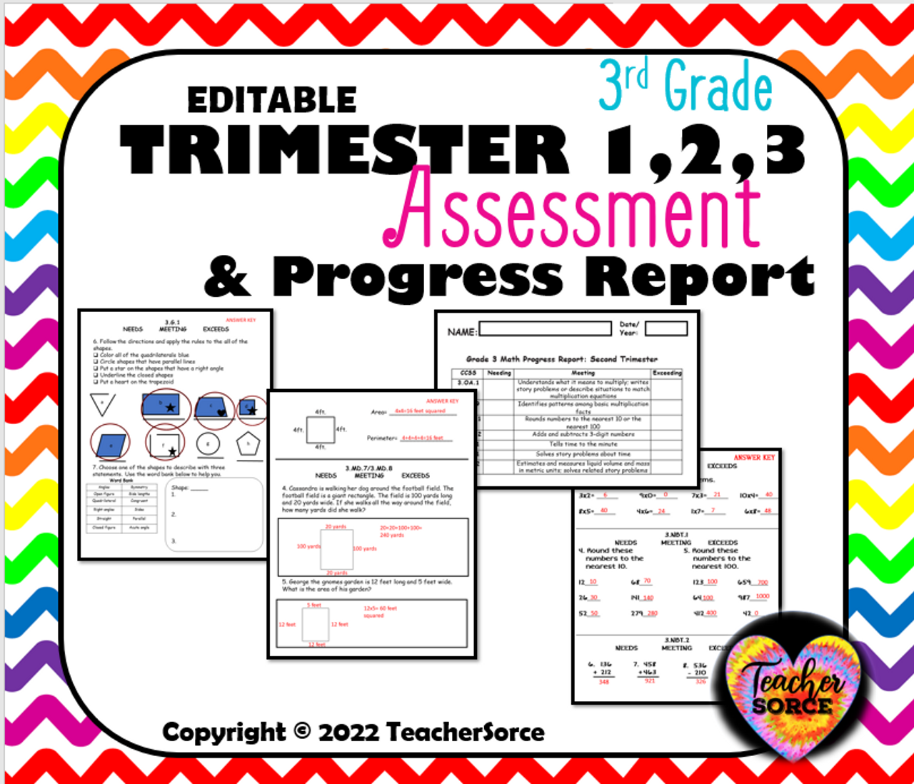 Third Grade Standards based math assessment Bridges