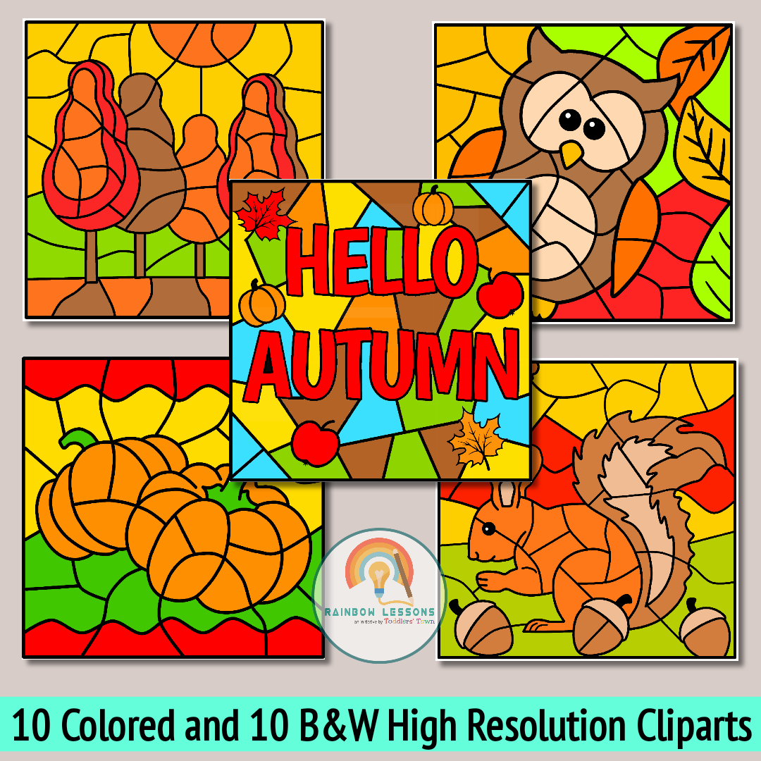 Autumn Color By Number Clipart | Color by Code Fall Clip Art | Fall ...