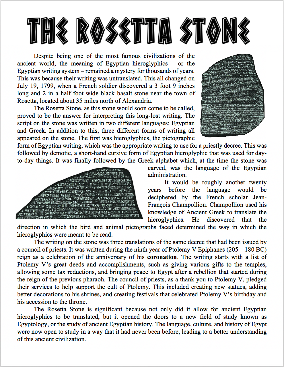 The Rosetta Stone Reading Worksheet - Amped Up Learning