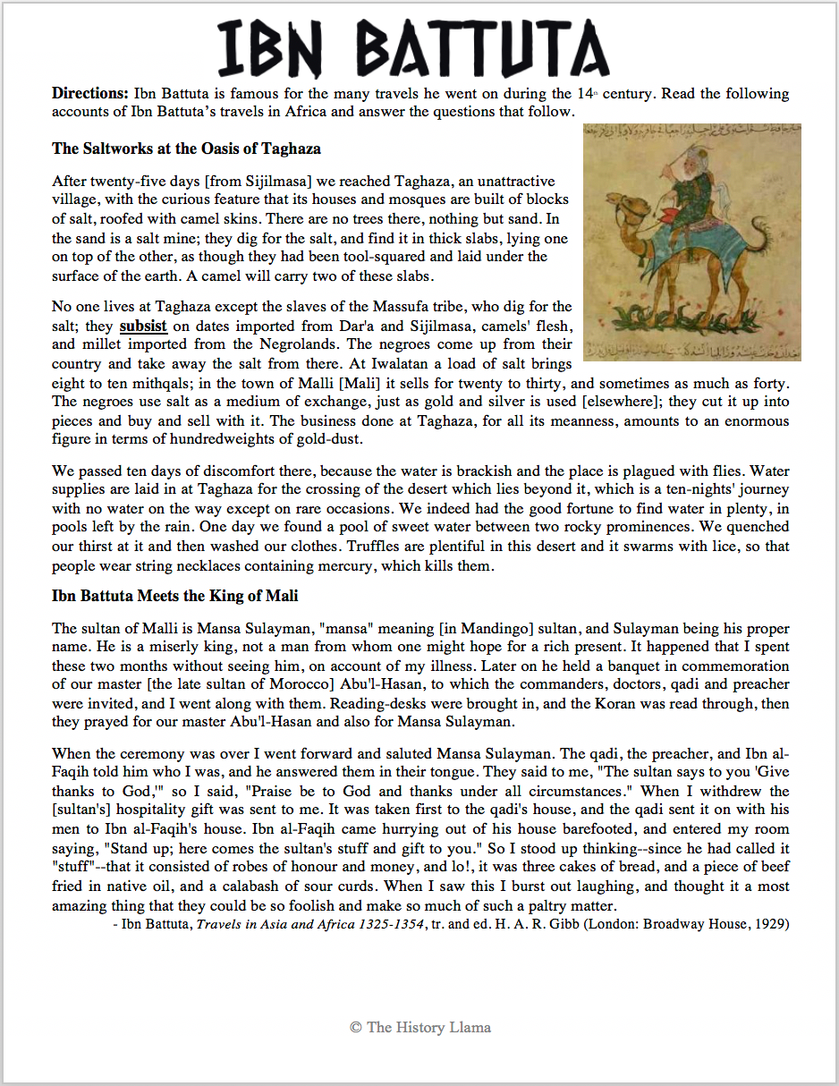 Ibn Battuta Primary Source Reading - Amped Up Learning