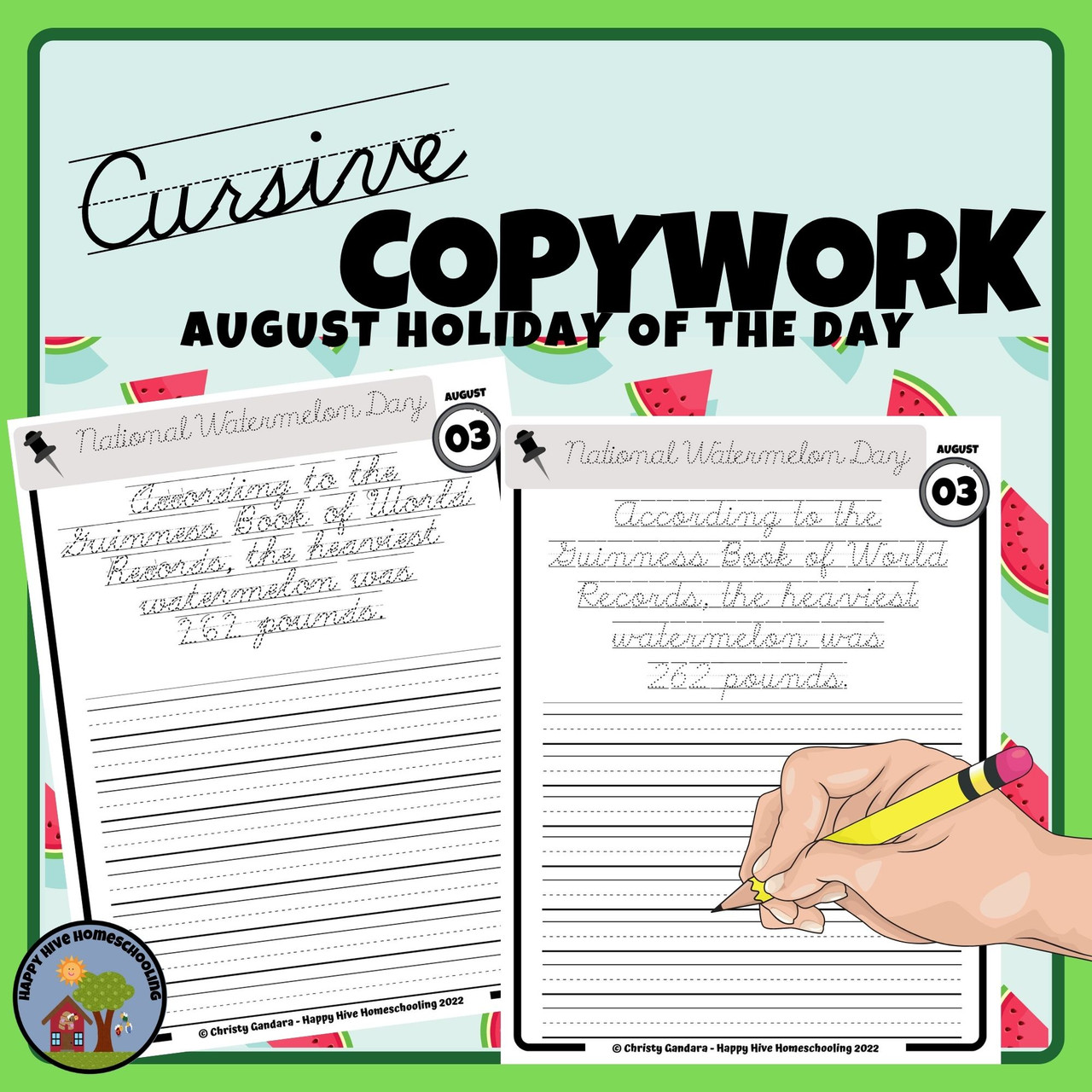 August Copywork Printables - Cursive - Amped Up Learning