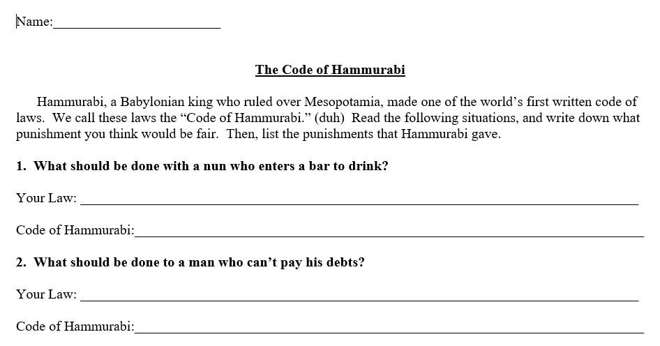 Code of Hammurabi Lesson