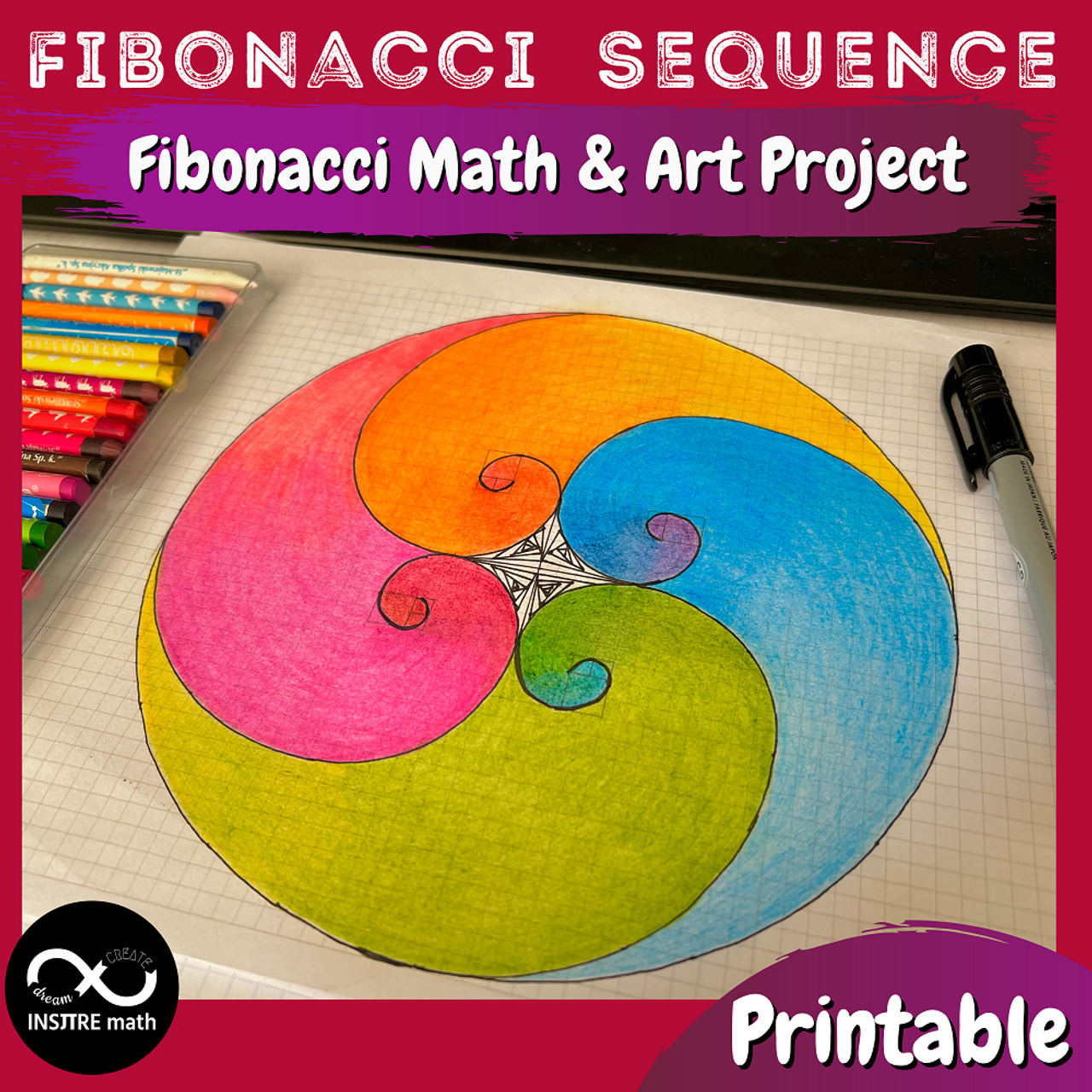 Fibonacci Math & Art Project Fibonacci Sequence Spiral Rectangle Golden ...