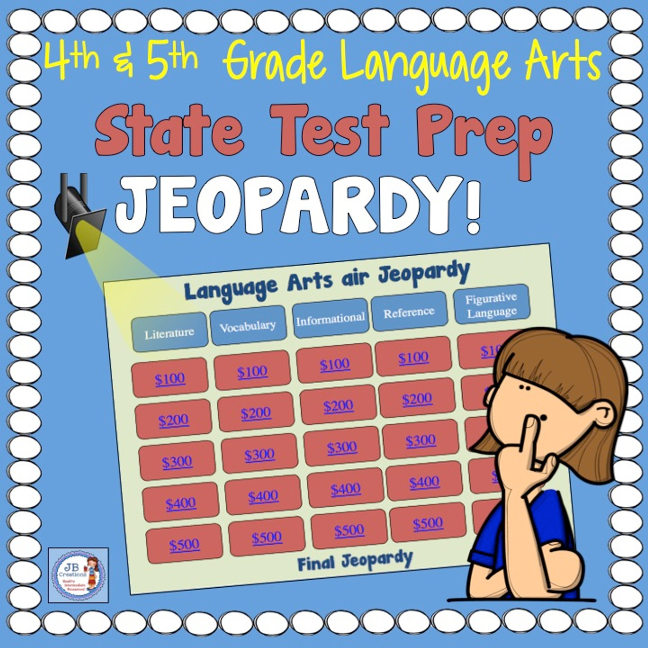 4th and 5th Grade Language Arts STATE TEST PREP Jeopardy Game! - Amped ...