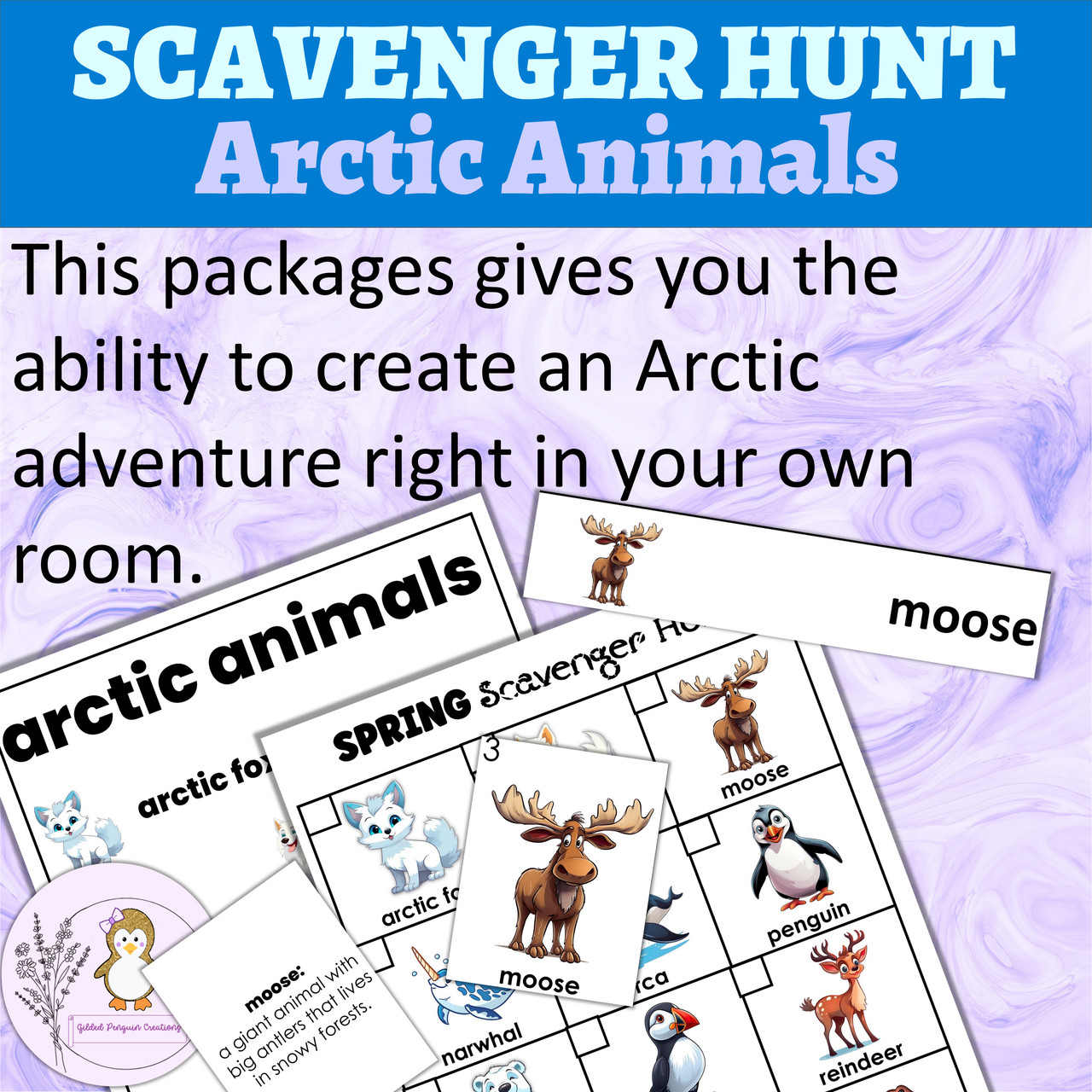 Arctic Continent Scavenger Hunt Arctic Animals Word Wall Definition ...