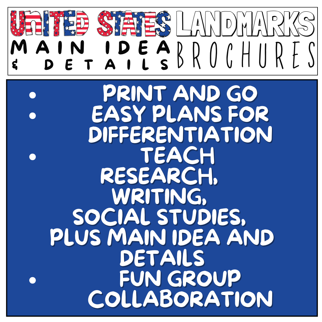 United States Landmarks Main Idea and Details Brochure Activity