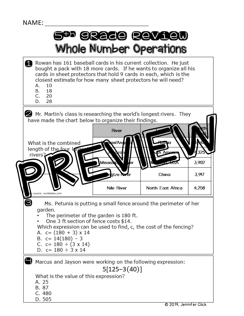 5th Grade Review: Whole Number Operations - Amped Up Learning