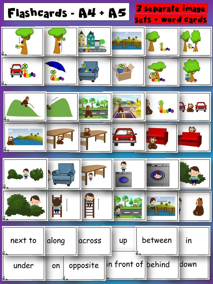 Prepositions Flashcards and Game set - 3 distinct image sets + text ...