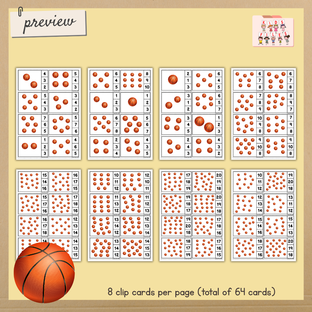BALL Themed Count and Clip Cards | Numbers 1-20| 64 cards