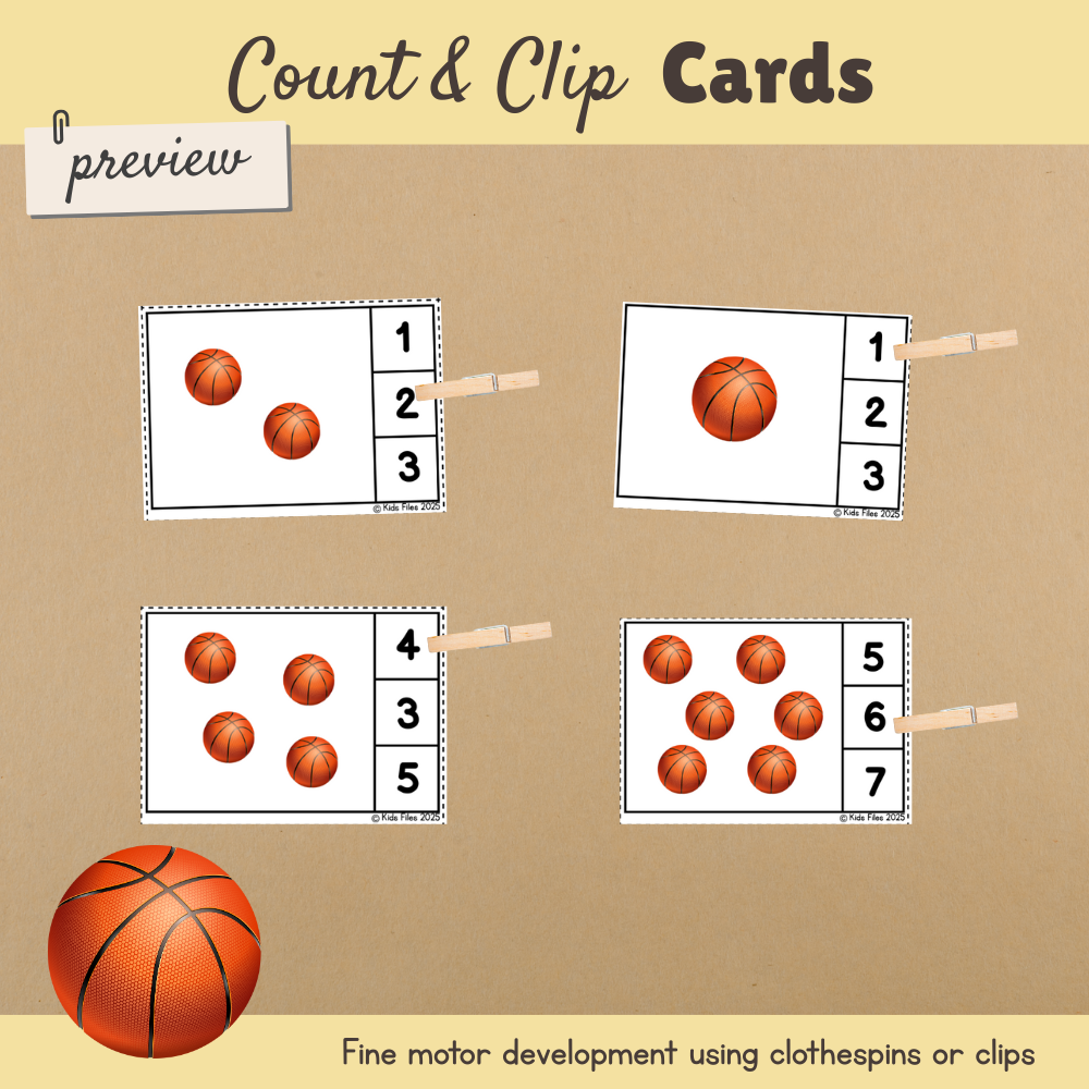 BALL Themed Count and Clip Cards | Numbers 1-20| 64 cards