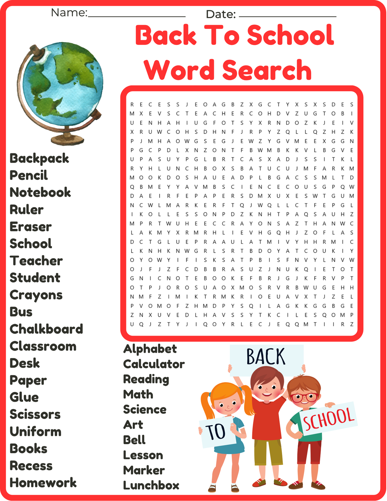 Back To School Word Searches Worksheet Activity printaples - Amped Up ...