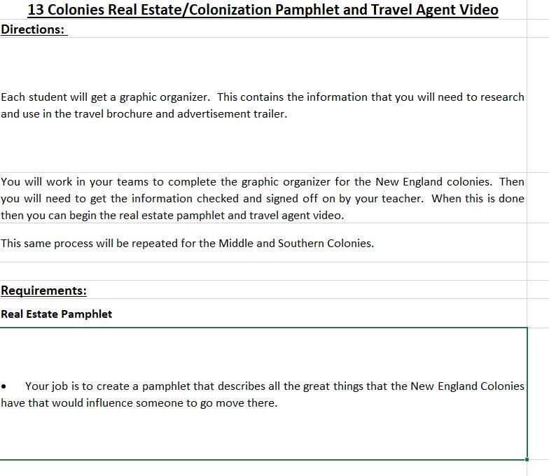 13 Colonies Graphic Organizer and Travel Brochure/Video Activity ...