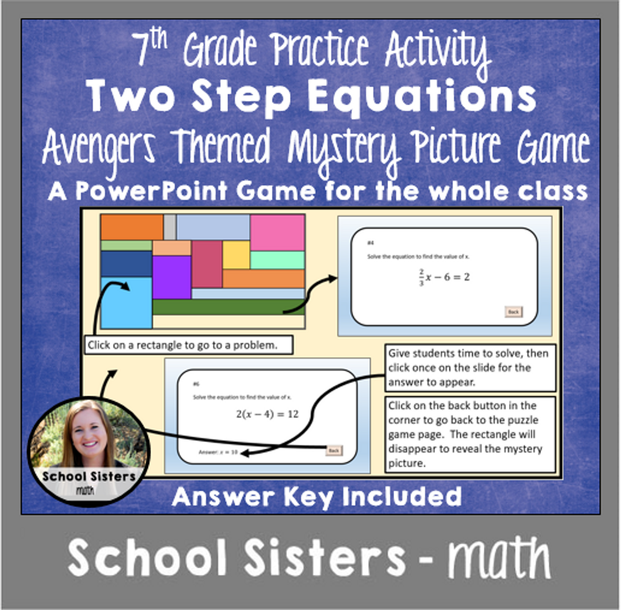 Two Step Equations - Avengers Mystery Picture Game - Amped Up Learning