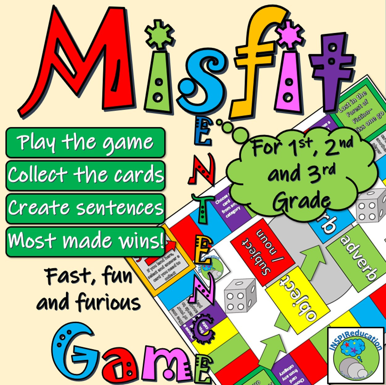 Sentence Construction "Misfit Sentence Board Game" - Amped Up Learning