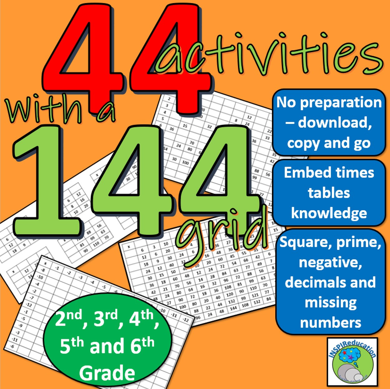 44 activities with a 144 grid (times tables, decimals, squared numbers ...