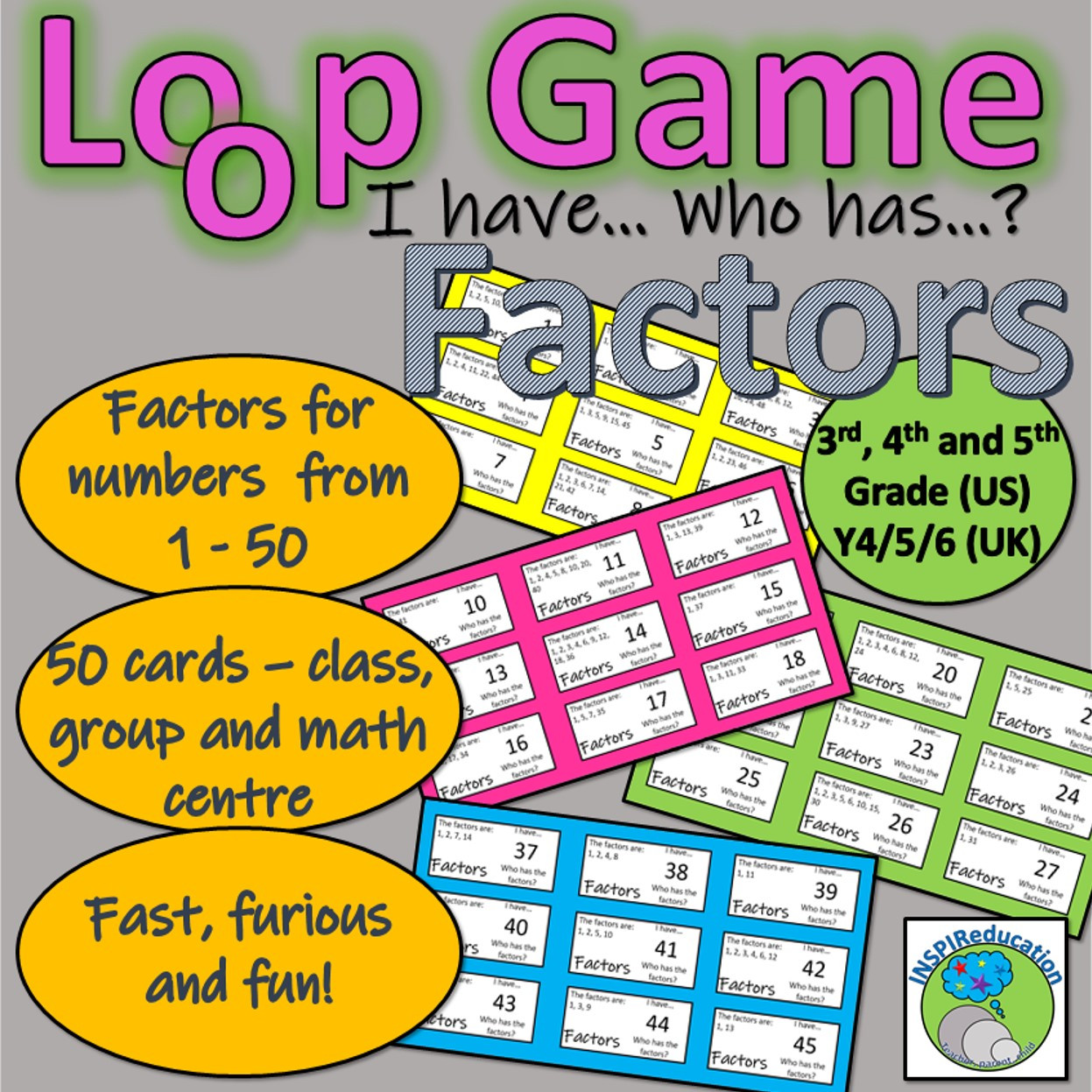 Factors of Numbers 1 - 50 Loop Game: "I have..Who has the factors ...
