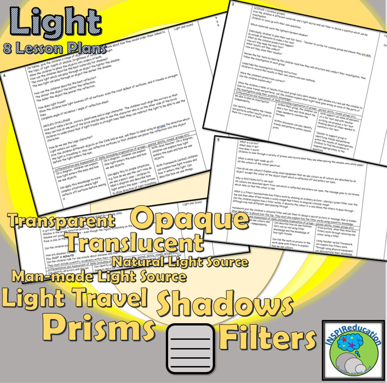 Light - 8 Lesson Plans, Transparent, Translucent, Opaque, prisms and ...