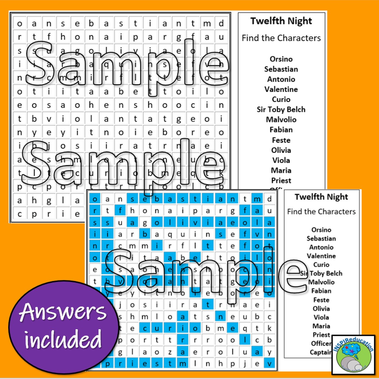 William Shakespeare - Twelfth Night (Character Wordsearch) - Amped Up ...