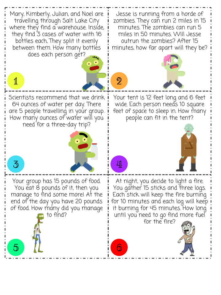 Zombie Themed Word Problem Task Cards - Amped Up Learning