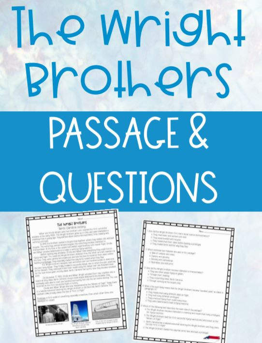 The Wright Brothers Reading Passage and Comprehension Questions Social ...