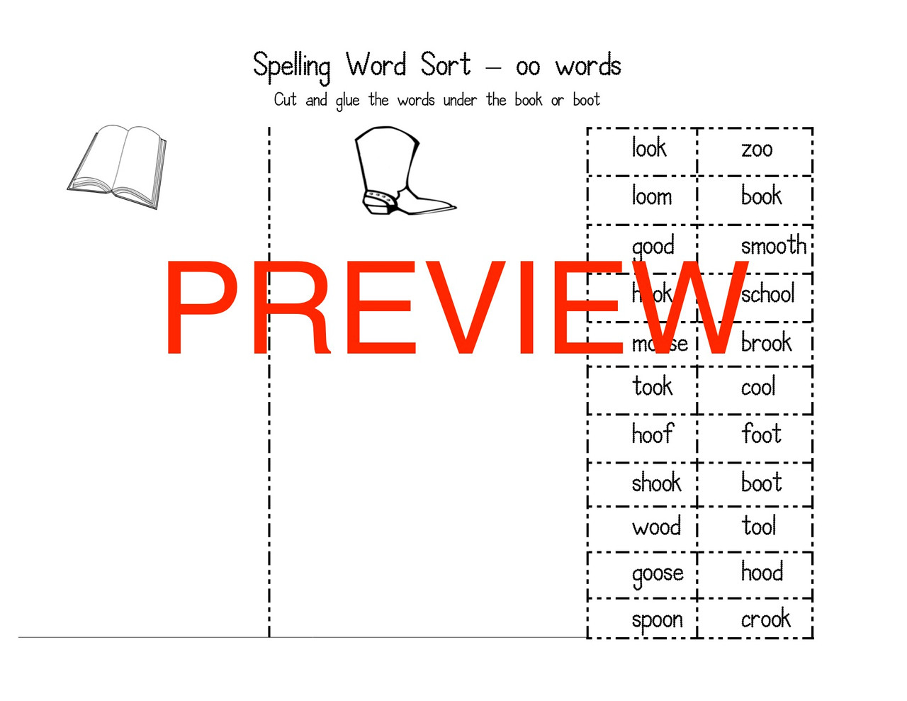 oo word work - phonics, spelling practice, sort