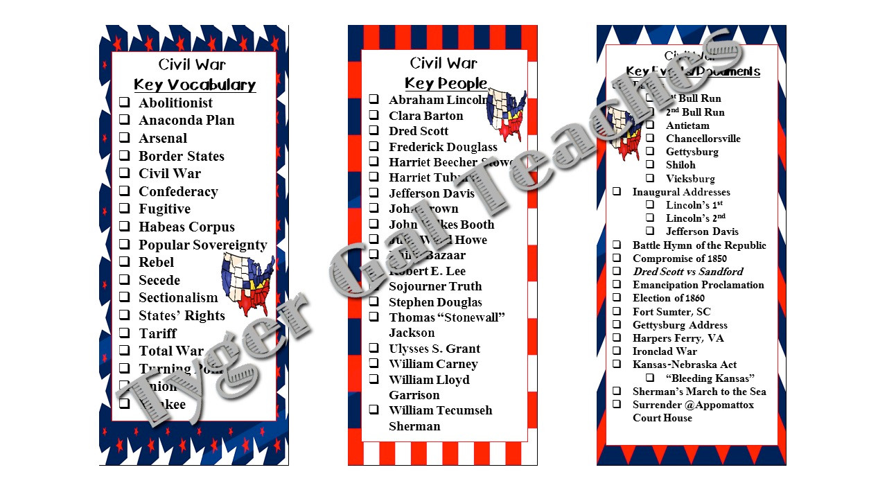 Checklists/Bookmarks-Civil War - Amped Up Learning