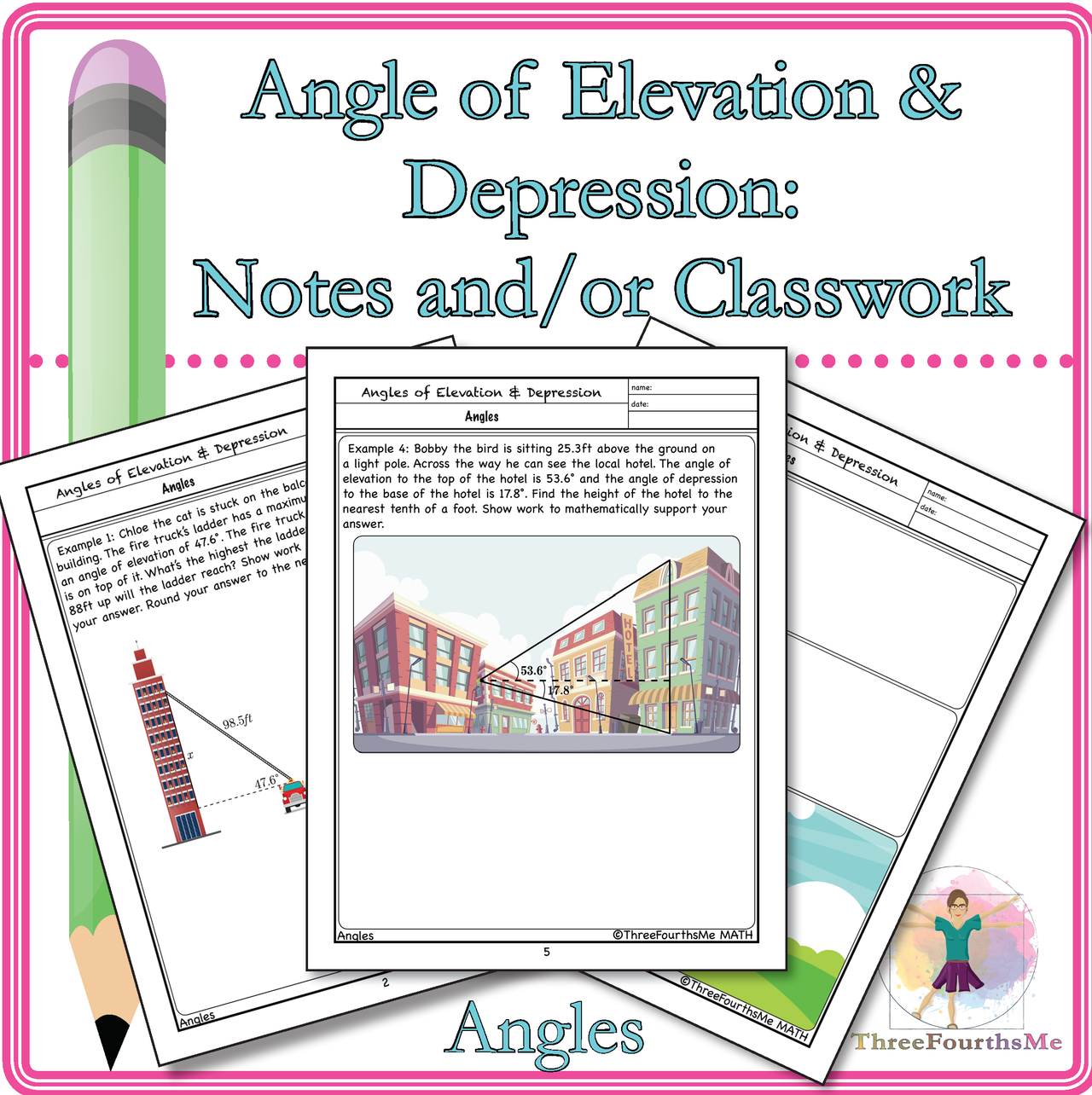 Angles of Elevation and Depression Scaffolded Notes & Classwork - Amped ...