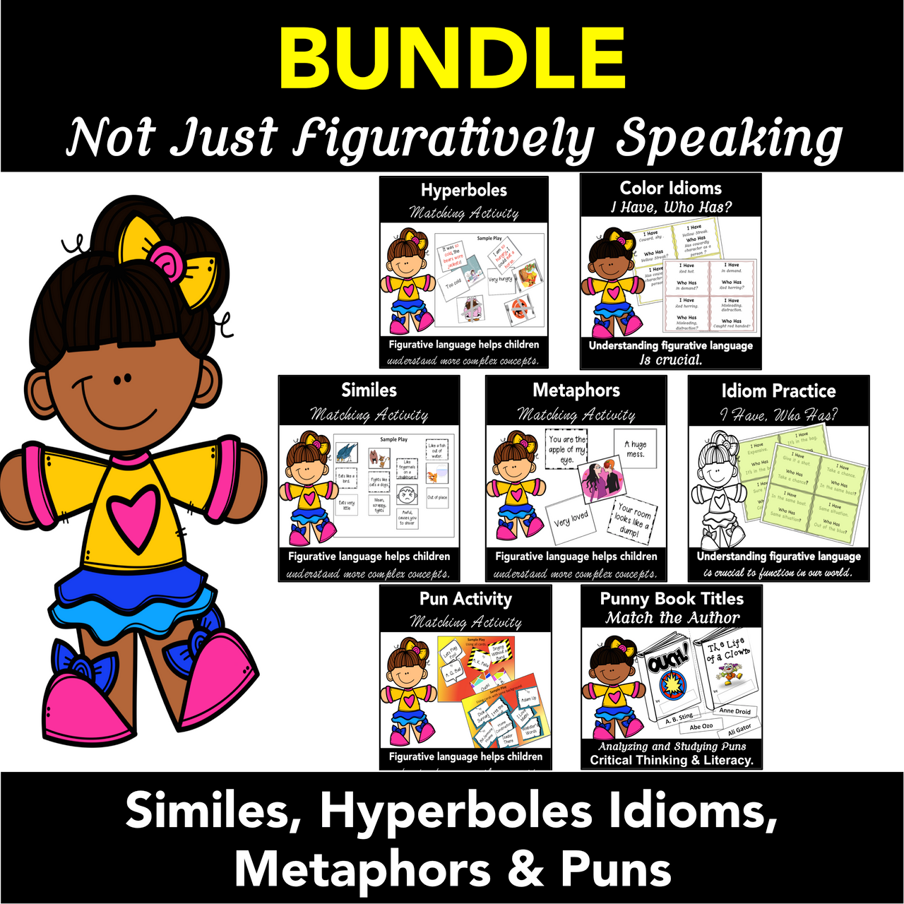 Figurative Language Bundle: Hyperboles, Idioms, Metaphors, Puns, and ...