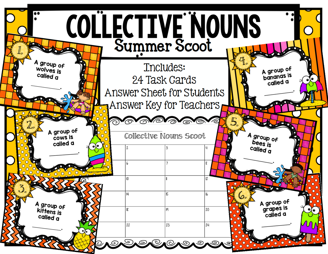 Collective Nouns Summer Task Cards Scoot - Amped Up Learning