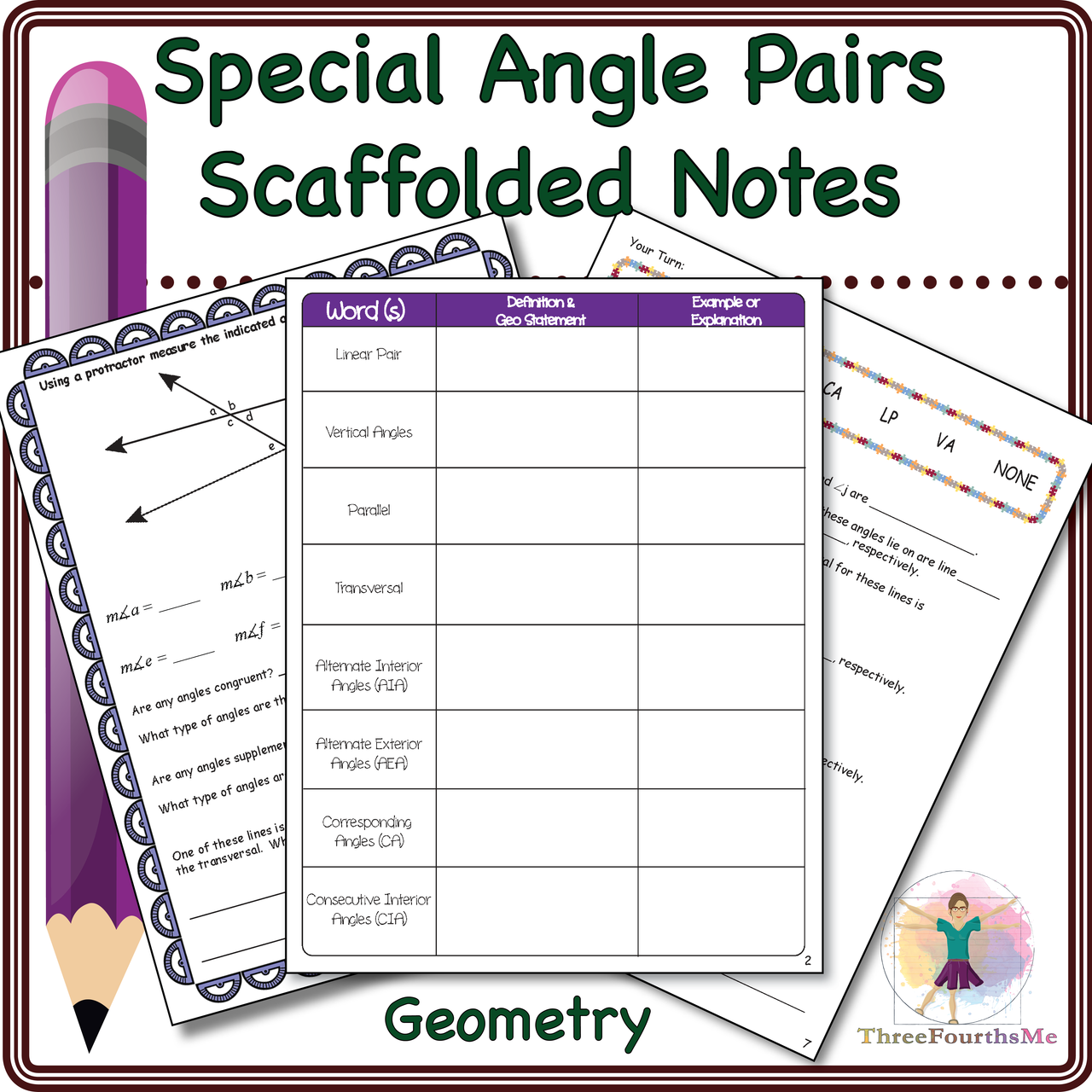 Special Angle Pairs Scaffolded Notes - Amped Up Learning