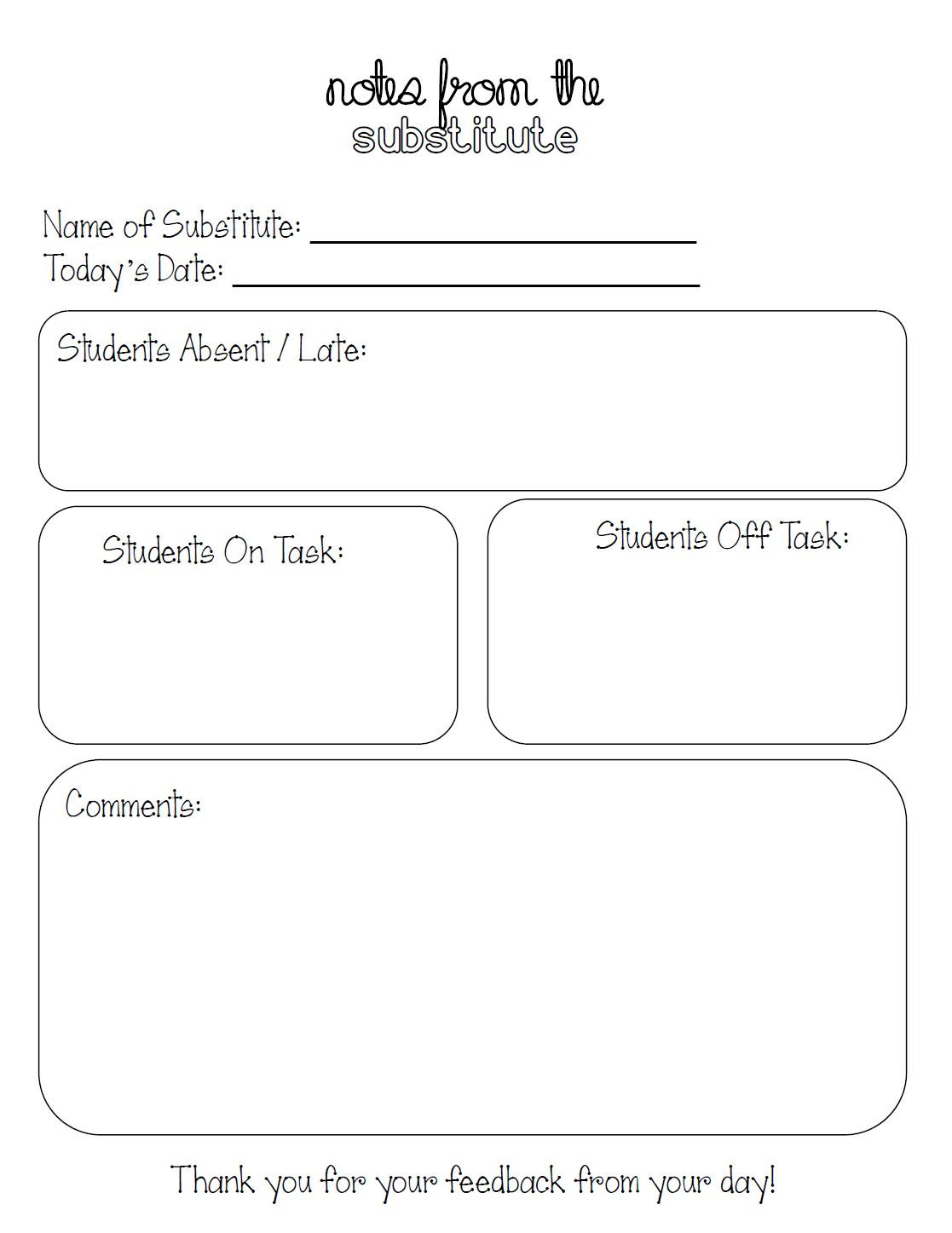 Notes from the Substitute - FREE - Amped Up Learning