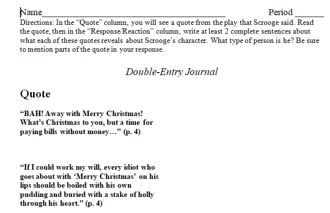 A Christmas Carol- Double Entry Journal - Amped Up Learning