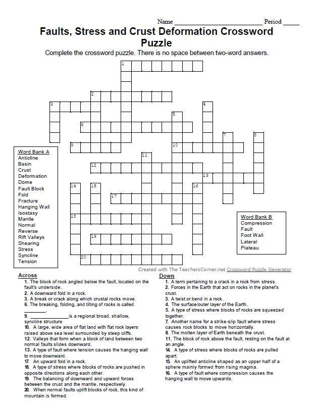 Faults, Stress and Crust Deformation Crossword Puzzle - Amped Up Learning
