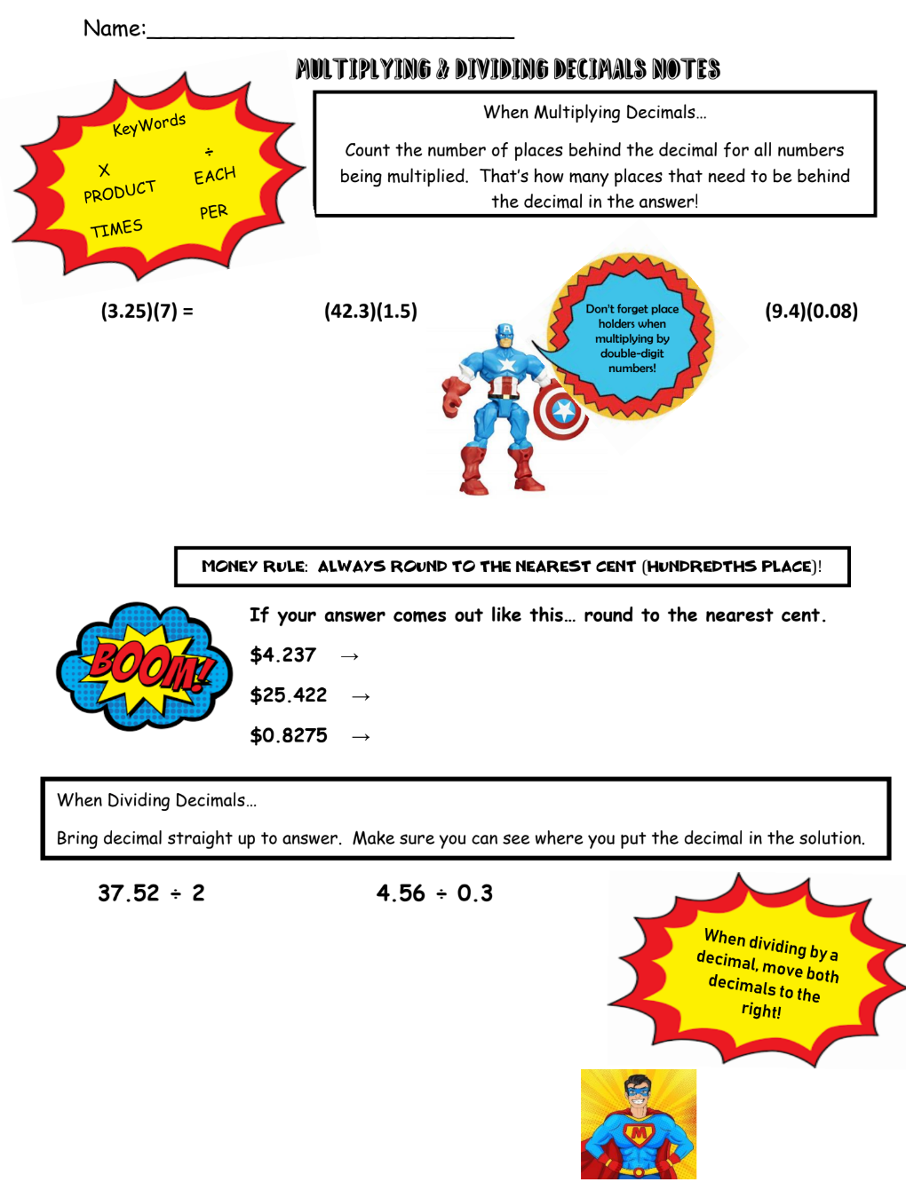 Multiplying and Dividing Decimals - Notes & Guided Practice - Amped Up ...