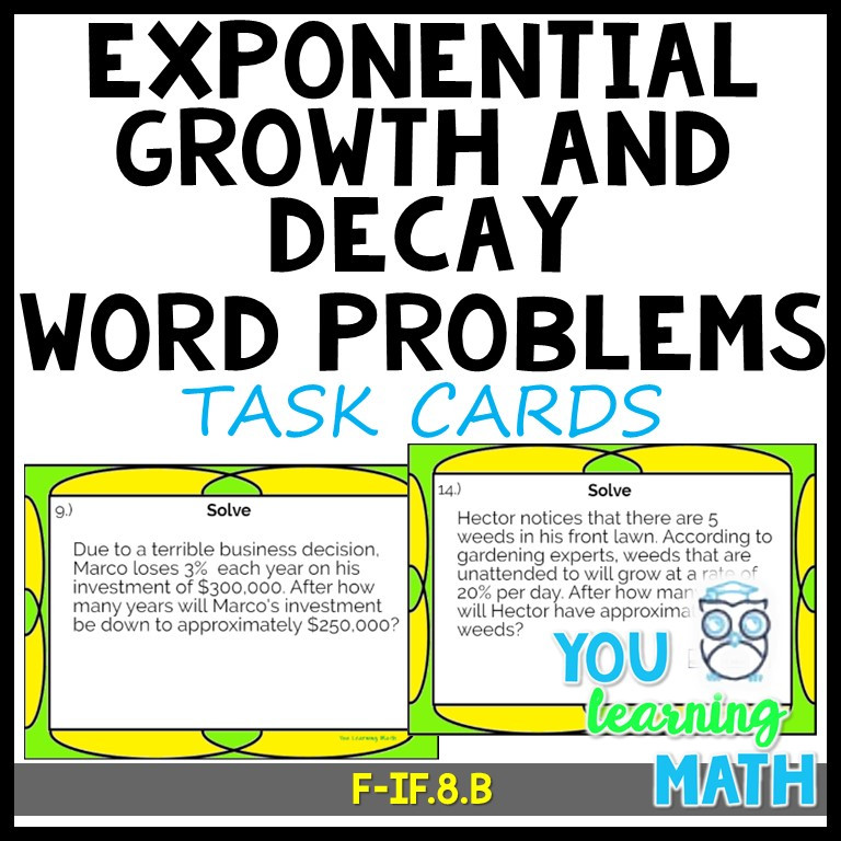Exponential Growth and Decay Task Cards: 16 Word Problems - Amped Up ...