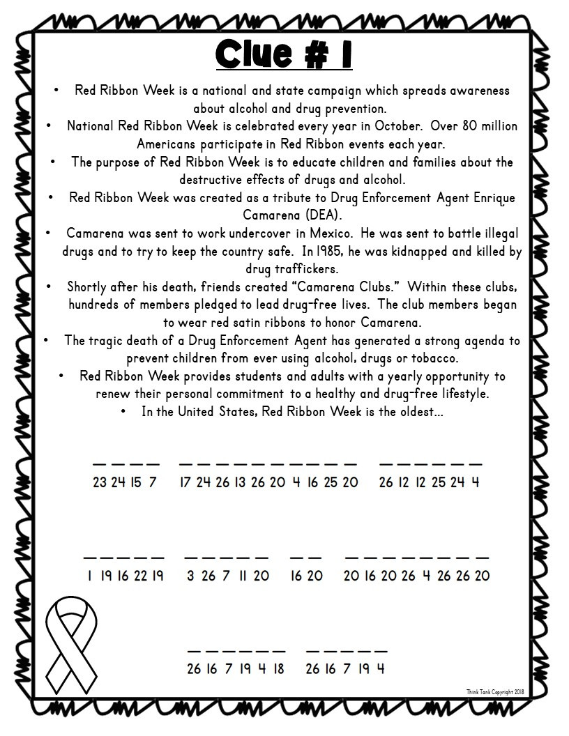 Red Ribbon Week ESCAPE ROOM: Drug and Alcohol Prevention - NO PREP ...