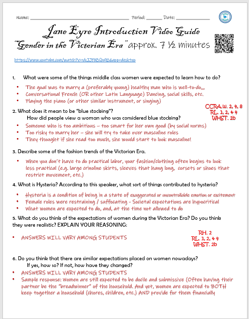 Jane Eyre unit introduction - Video Guides, Activities, & Answer Keys ...