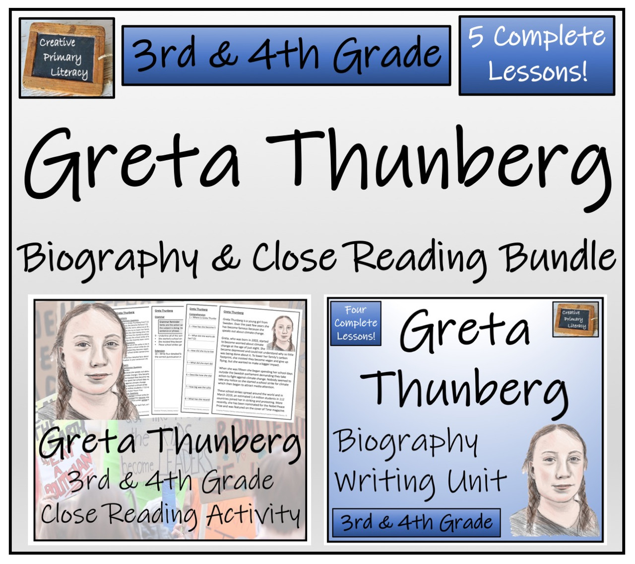 Greta Thunberg - 3rd & 4th Grade Close Read & Biography Writing Bundle ...