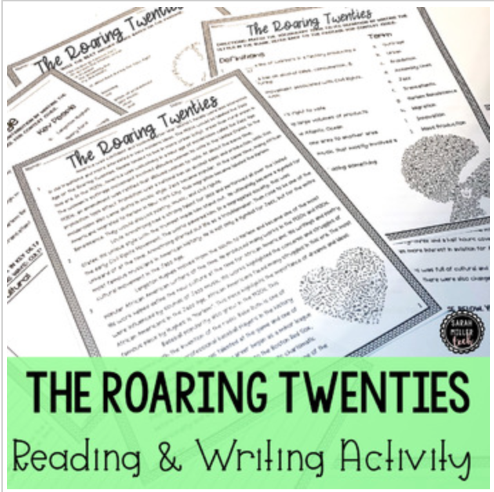 1920s Culture Reading and Writing Activity Packet - Amped Up Learning