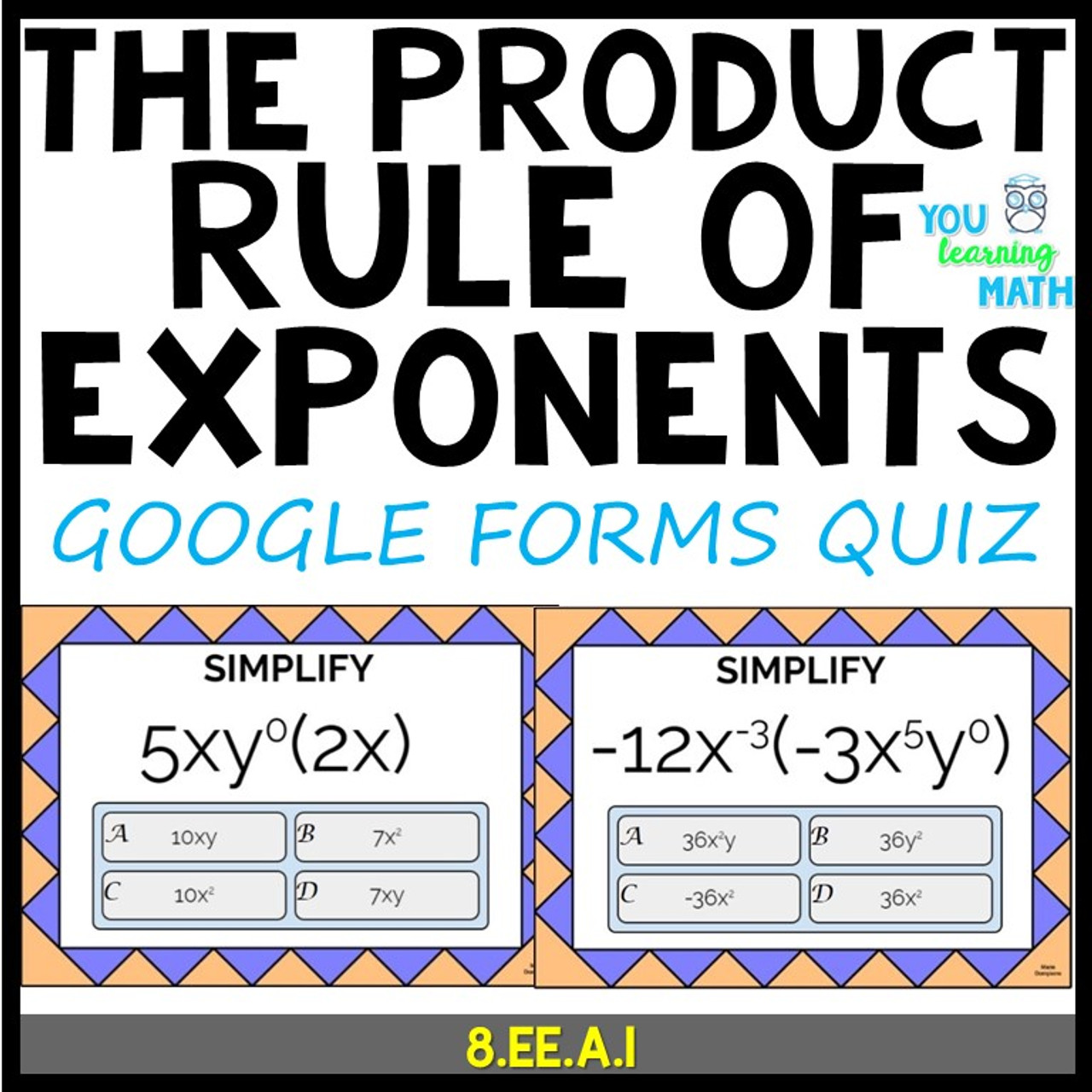 Product Rule of Exponents: Google Forms Quiz - 20 Problems - Amped Up ...