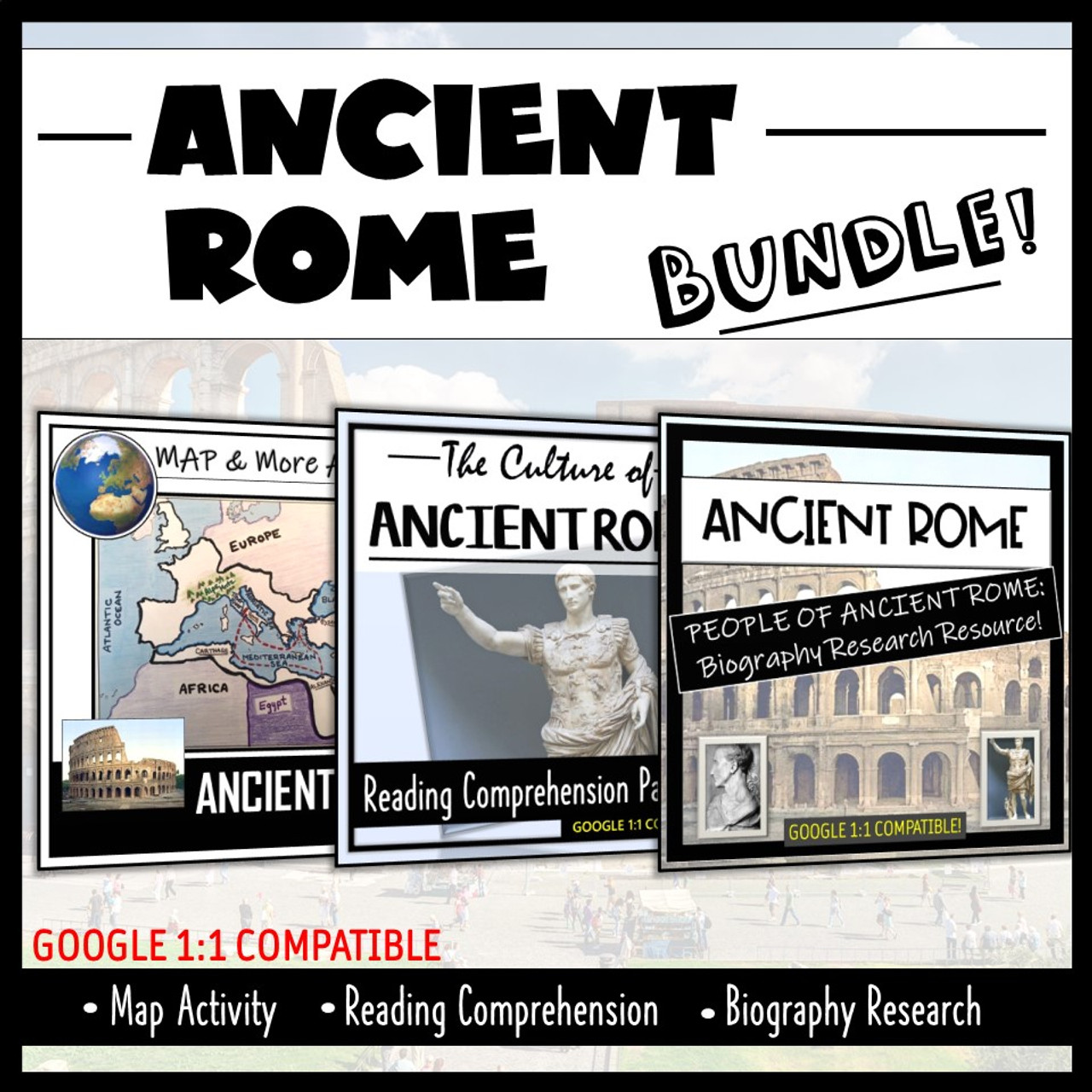 Ancient Rome Map Activity, Reading Comprehension, and Bio's Research ...