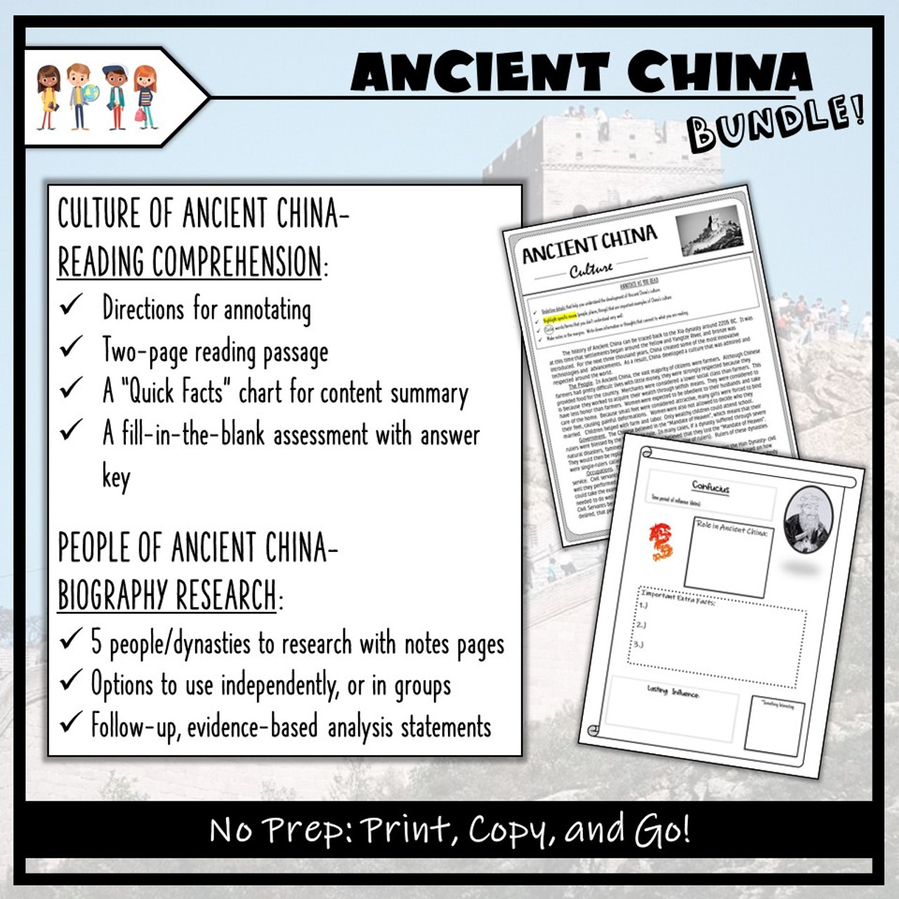 Ancient China Map Activity, Reading Comprehension, and Bio's Research ...