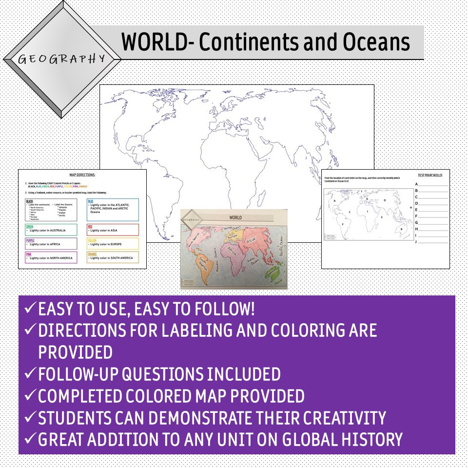 World Map Activity- Label & Color the Continents and Oceans! - Amped Up ...